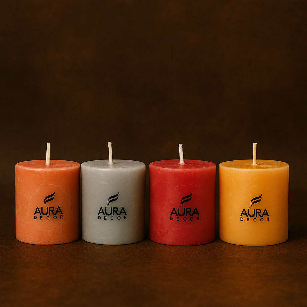 Set of 4 Metallic Pillar Candles – AuraDecor